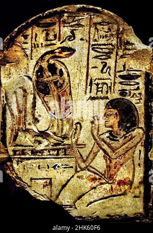 Stela dedicated to the goddess Meretseger by the draftsman Nebra, Stone ...