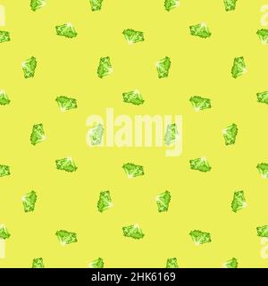 Seamless pattern Batavia salad on bright green background. Minimalistic ...