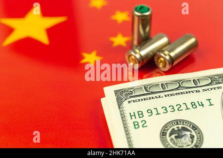 Gun bullets over the China flag. Criminal and corruption concept ...