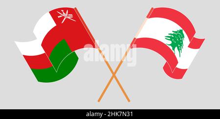 Crossed flags of Lebanon and Oman. Official colors. Correct proportion ...