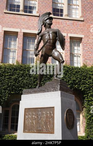 The statue of Southern California Trojans mascot Tommy Trojans is seen ...