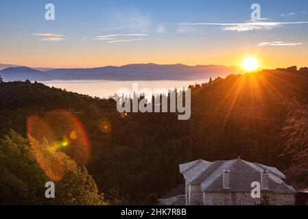 Traditional greek village of Pinakates on Pelion mountain in central ...