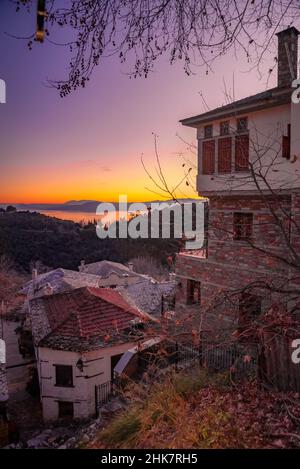 Traditional greek village of Pinakates on Pelion mountain in central ...