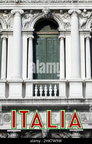 Poster of window, columns, sculpture, and detail of Doge's Palace ...