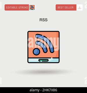 RSS feed icon sign. Set of colorful, bright long buttons with ...