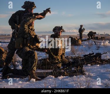 Marines from 1ST Battalion, 4th Marines, carry their snow shoes as they ...