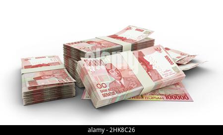 3D Stack of 1000 Indonesian Rupiah notes isolated on white background ...