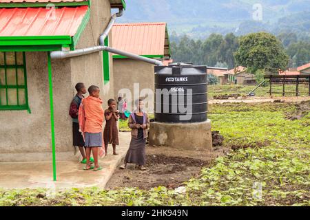 Rainwater harvesting in a resettlemenet village in Rwanda, Africa Stock ...