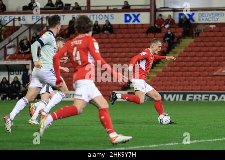 Barnsley, UK. 02nd Feb, 2022. Amine Bassi #27 of Barnsley warms up ...