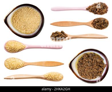 set of various brown sugars isolated on white background Stock Photo ...