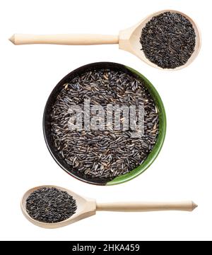 set of various niger seeds (Guizotia Abyssinica) isolated on white ...