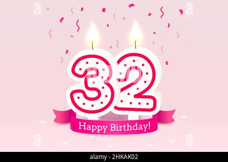 32 years birthday. Number with festive candle for holiday cake. Thirty ...