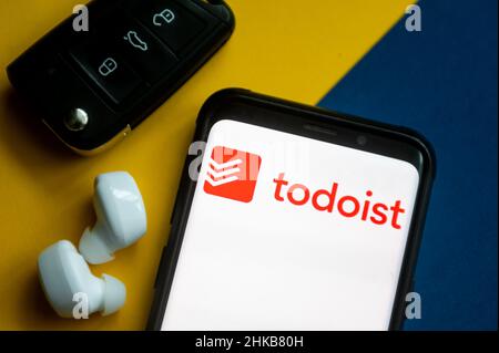 In this photo illustration a Todoist logo seen displayed on a ...