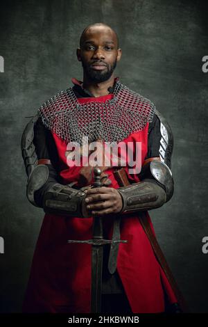 Medieval knight. Portrait of brutal african man, medieval warrior ...