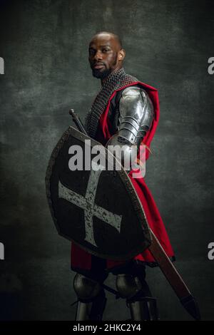 Medieval knight. Portrait of brutal african man, medieval warrior ...