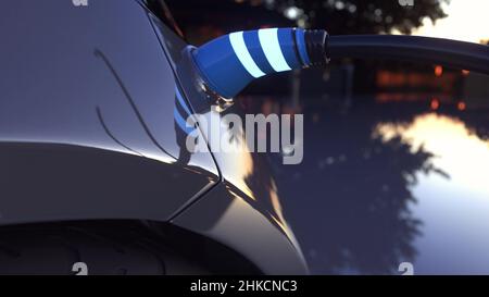 Electric vehicle charging port plugging in EV modern car. Plug charging ...