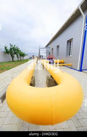 Gas pipes in the distribution hub without people Stock Photo - Alamy