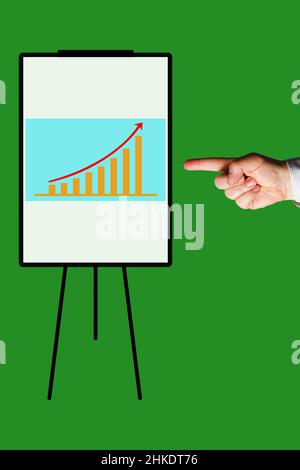 Hand Showing Graph Growth Pointing Web Browser Screen With Chat Bubbles. Notebook Computer ...