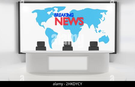 blue table and lcd background in a news studio room.3d rendering Stock ...
