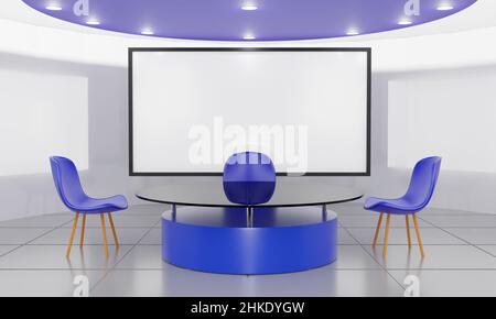 blue table and lcd background in a news studio room.3d rendering Stock ...