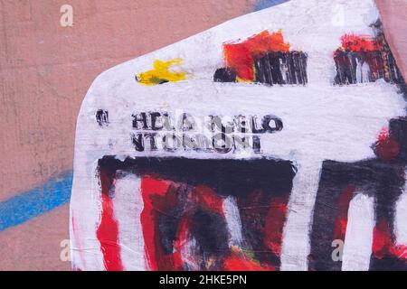 Detail of mural dedicated to Monica Vitti, created yesterday evening by ...