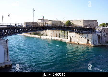 swing bridge of Taranto that separates the new city from the old ...