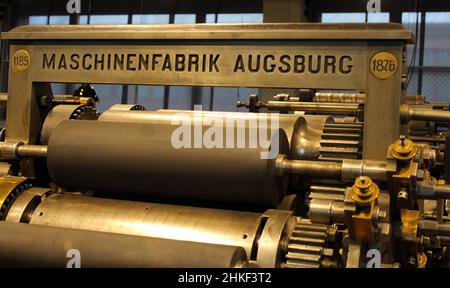 Vintage rotary printing presses of the mechanical engineering company ...