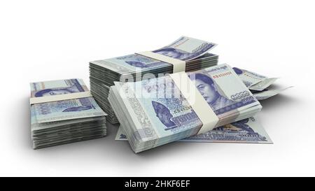3D Stack of 1000 Cambodian riel notes Isolated on white background ...
