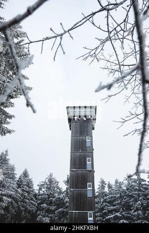 Black tower deep in the woods Stock Photo - Alamy