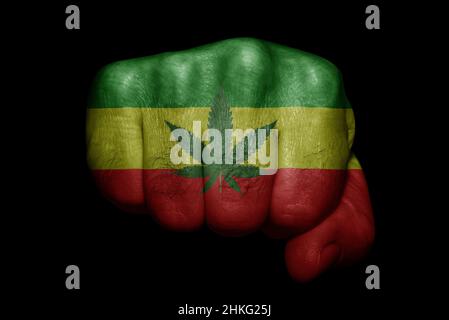 Flag of Rasta painted on human fist like victory symbol Stock Photo - Alamy