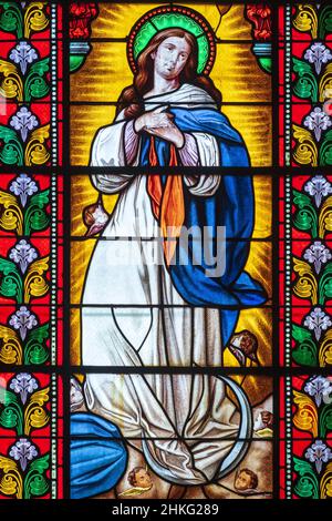 Immaculate Conception, stained glass window in the Basilica di Santa ...