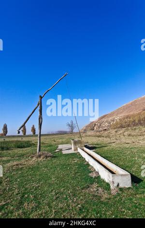 Traditional water well (well sweep or shadoof) in the Hungarian lowland ...