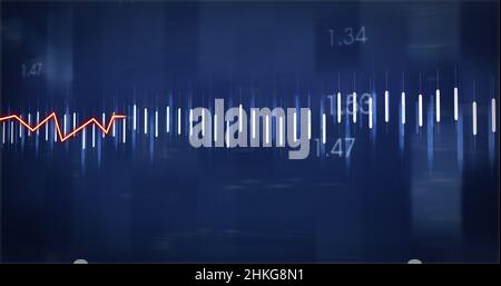Image of white lines over numbers on blue background Stock Photo - Alamy