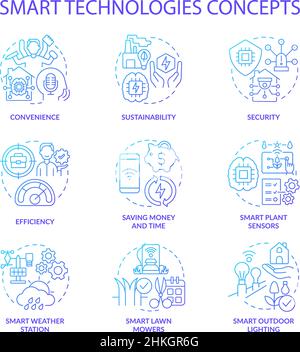 Future technologies outline icons collection. AI, Robotics, Automation, Virtual Reality, Quantum ...