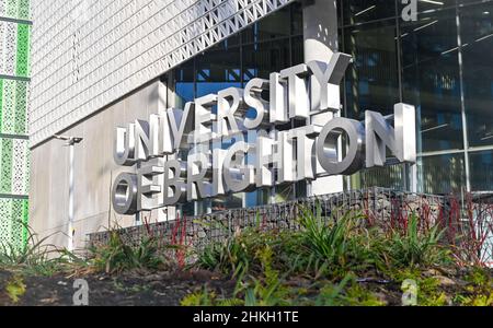 The University of Brighton sign at the Lewes Road campus Brighton ...