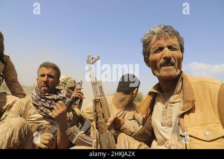 Harad, Yemen. 4th Feb, 2022. A military vehicle is seen in Harad ...