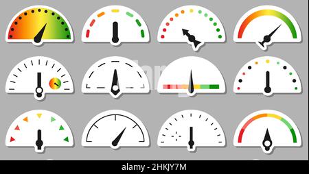 Speedometers set. Gauge, barometer and tachometer. Speed or fuel ...