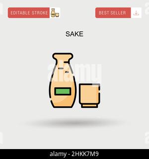 sake cup icon, black vector sign with editable strokes, concept ...