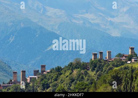 Medieval watchtower of Svan house in the Caucasus Mountain, Mestia ...
