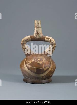 Ceramic Stirrup-spout vessel painted with snails and scenes related to ...