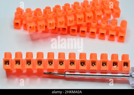 terminal blocks with screw driver Stock Photo - Alamy