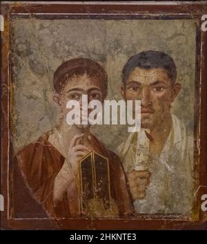 Ruins of Pompeii, Italy. Decoration detail. Fresco painting on the wall ...