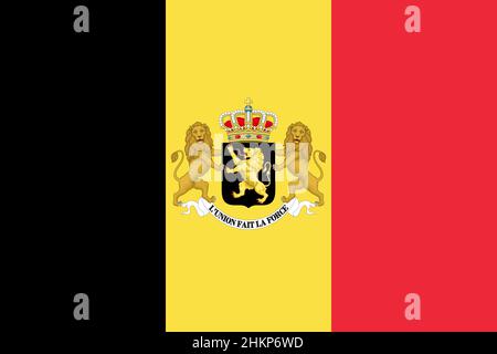 official flag of Royal ensign 1858, Belgium at cloudy sky background on ...