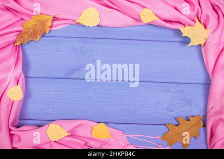 Frame of pink shawl for woman on boards, womanly accessories, warm ...