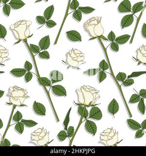 Seamless pattern with white roses. Vector Stock Vector Image & Art - Alamy