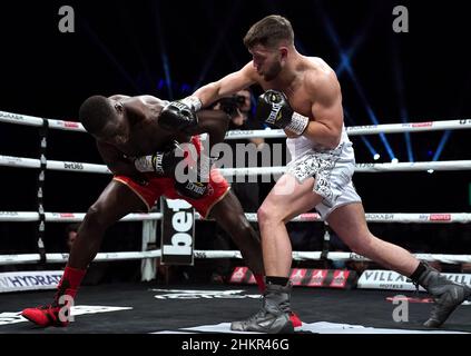 Samuel Antwi (left) and Conah Walker during the weigh in at the Park ...