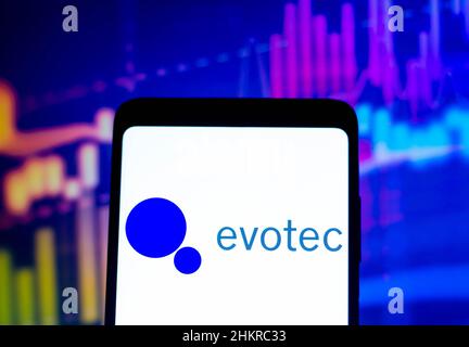 In this photo illustration, the Evotec logo is displayed on the screen ...