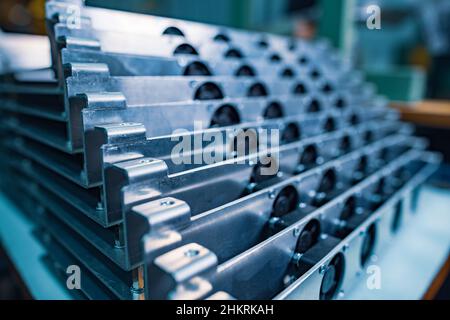 Cold shiny metal parts with thin cables for modern TFT displays on a ...