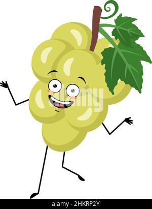 Grape character with happy emotion, joyful face, smile eyes, arms and ...