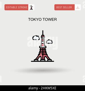 Japan, Tokyo flat travel skyline set. Japan, Tokyo black city vector ...